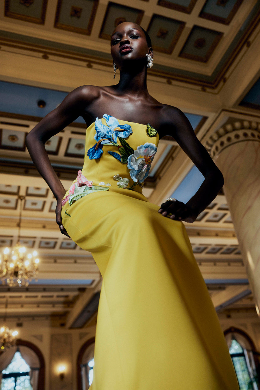 Grace Flutter Sleeve Midi Dress - Garden Print in Mustard – LEO LIN