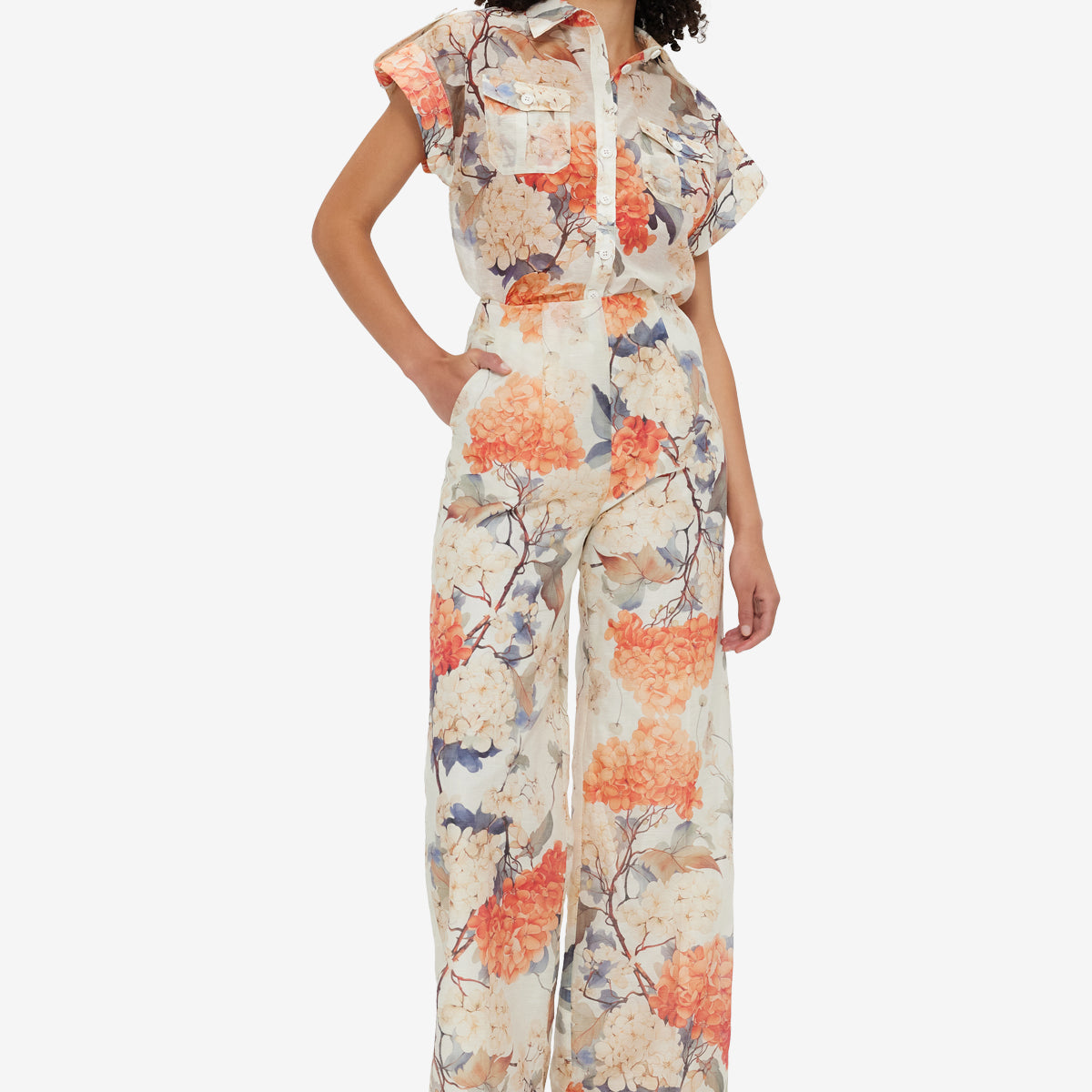 Luisa Pants - Hydrangea Print in Vanilla – LEO LIN