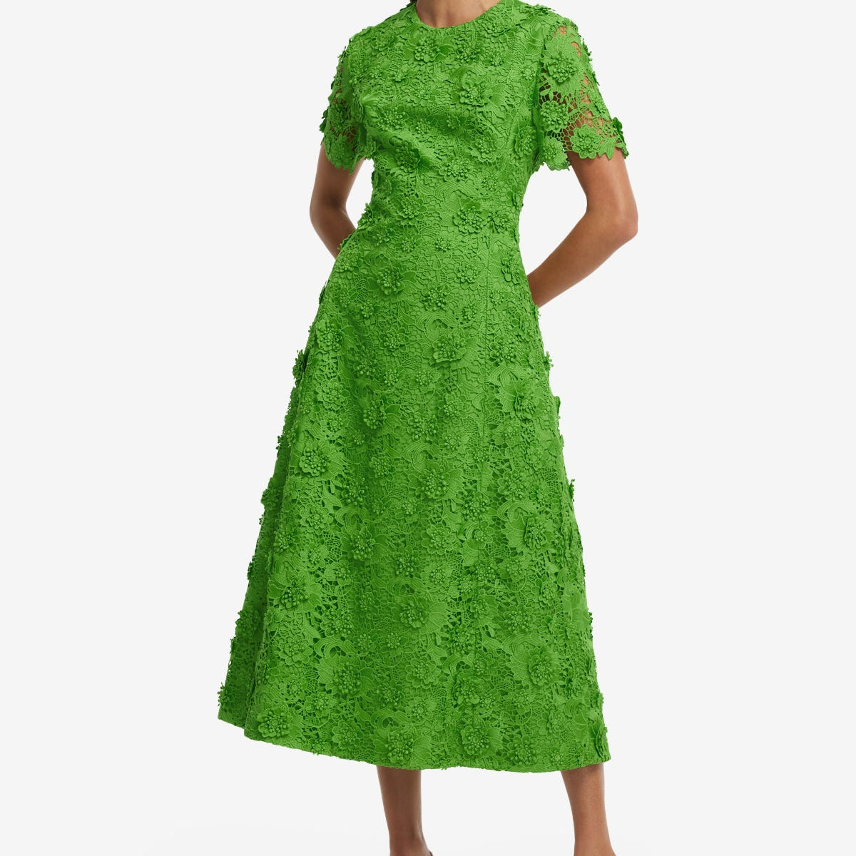 Caroline Lace Short Sleeve Midi Dress - Fern – LEO LIN