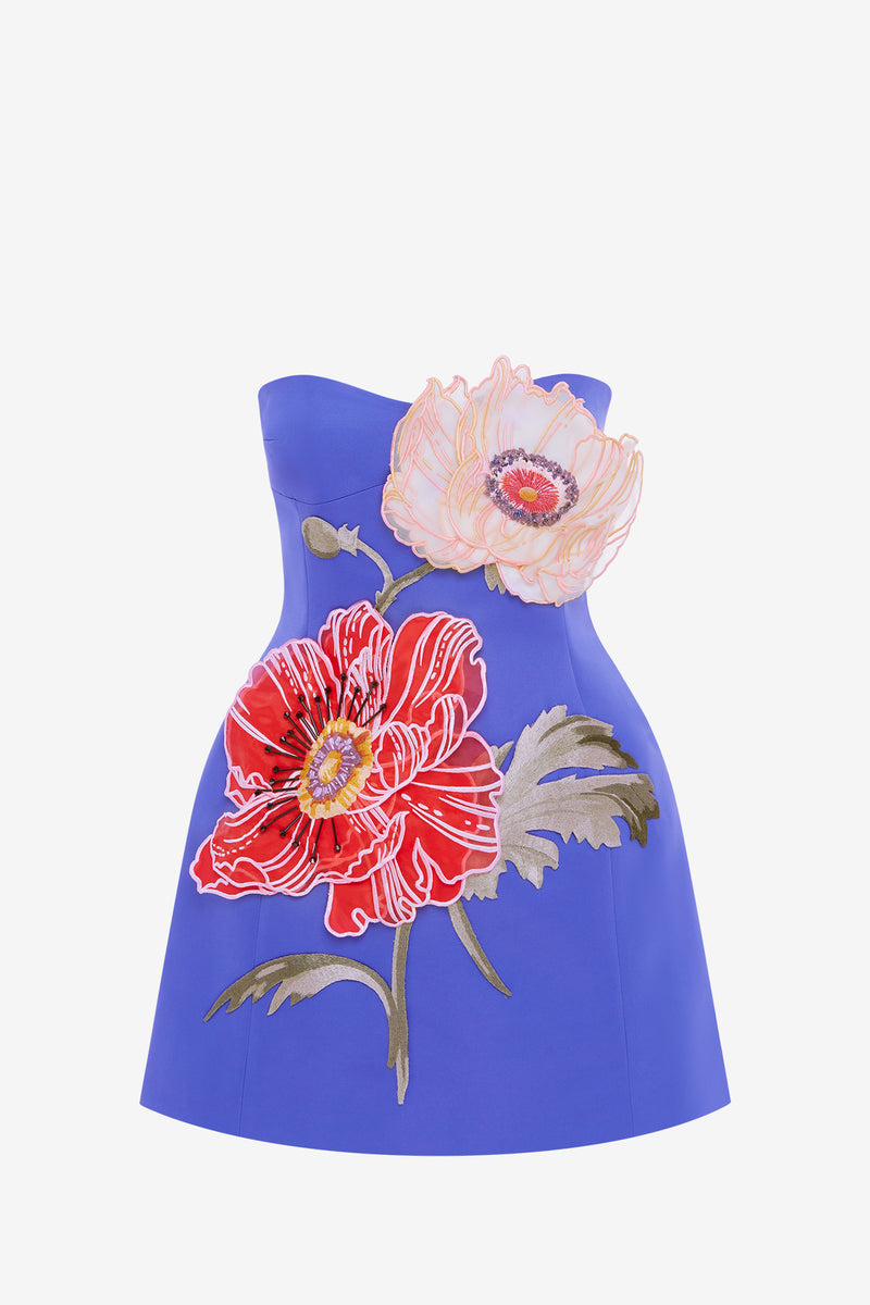 Rosario Appliqué Floral Bustier Mini Dress - Lapis – LEO LIN