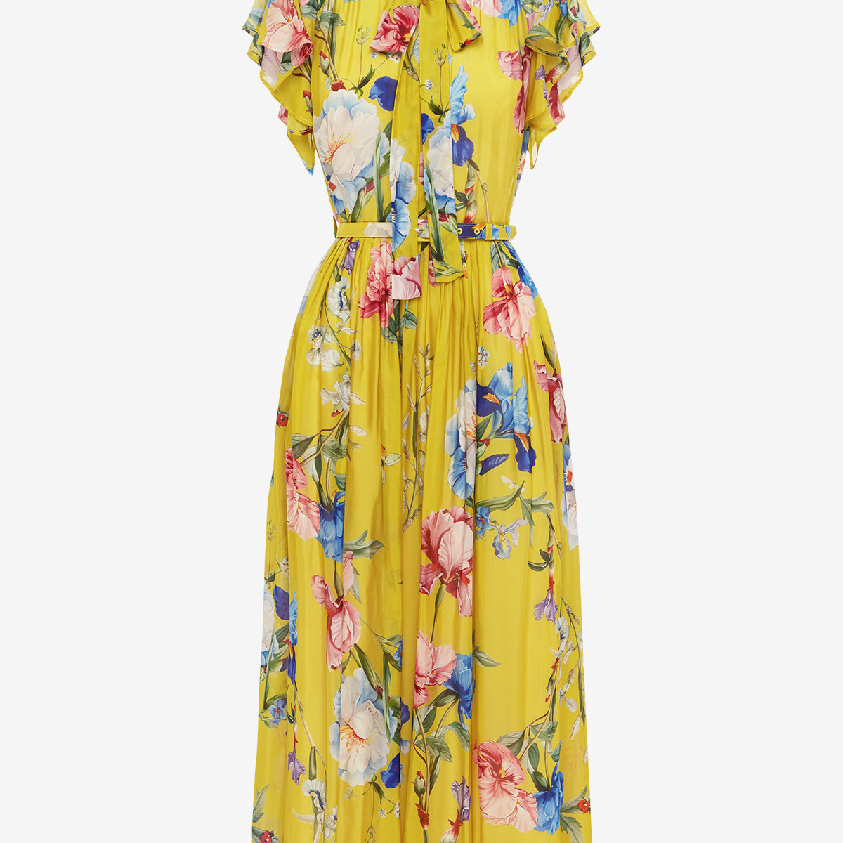 Grace Flutter Sleeve Midi Dress - Garden Print in Mustard – LEO LIN