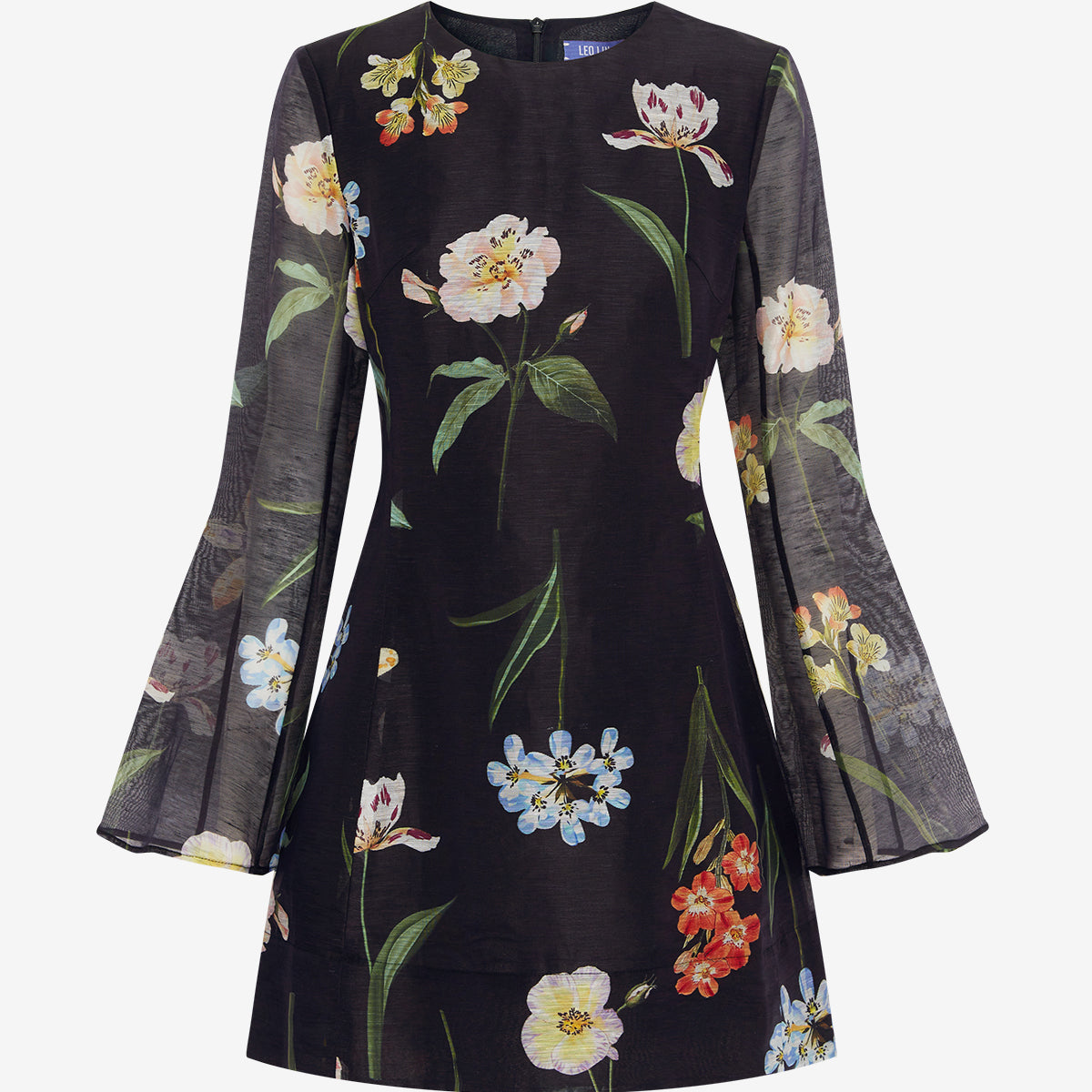 Suzanne Bell Sleeve Mini Dress - Botanical Print in Ebony – LEO LIN
