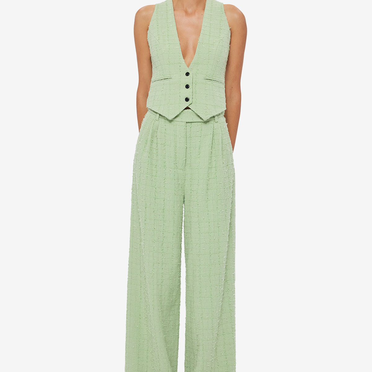 Elisha Tweed Wide Leg Pants - Caledon Green – LEO LIN