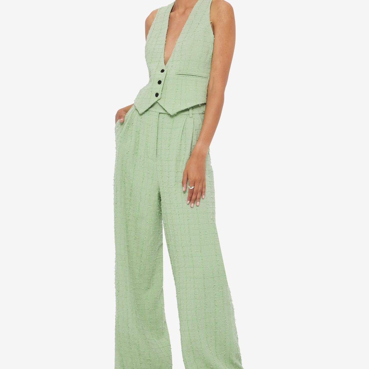 Elisha Tweed Wide Leg Pants - Caledon Green – LEO LIN