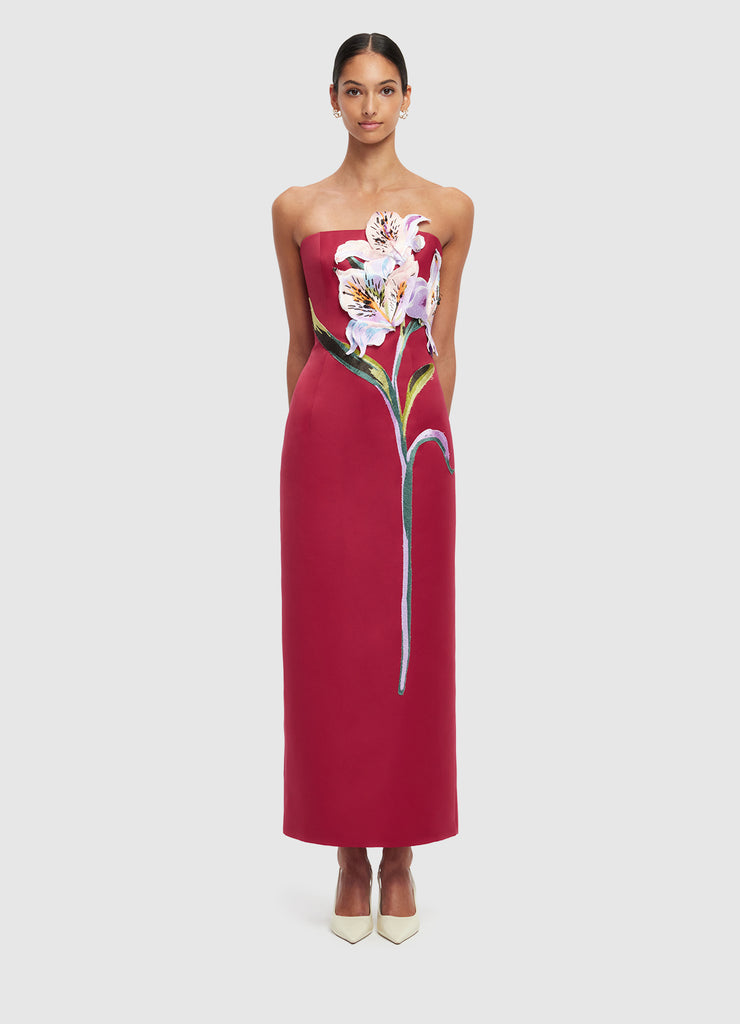 Rayna Appliqué Floral Maxi Dress - Lily Print in Oxblood – LEO LIN