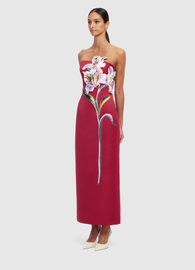 Rayna Appliqué Floral Maxi Dress - Lily Print in Oxblood – LEO LIN