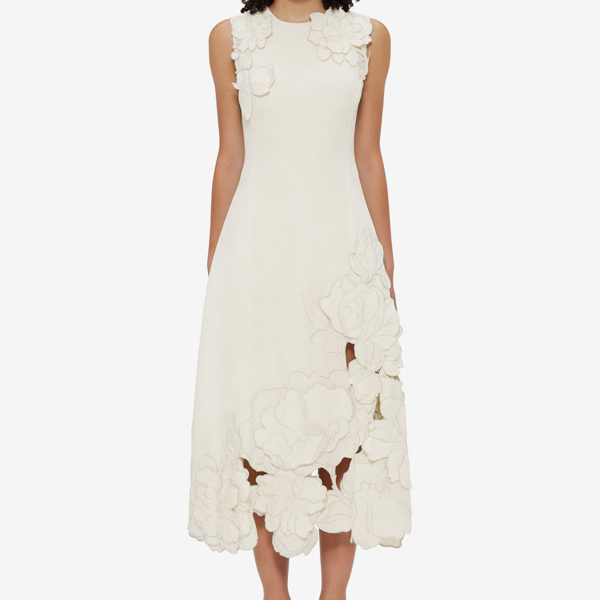 Cleo Appliqué Sleeveless Midi Dress - Vanilla – LEO LIN