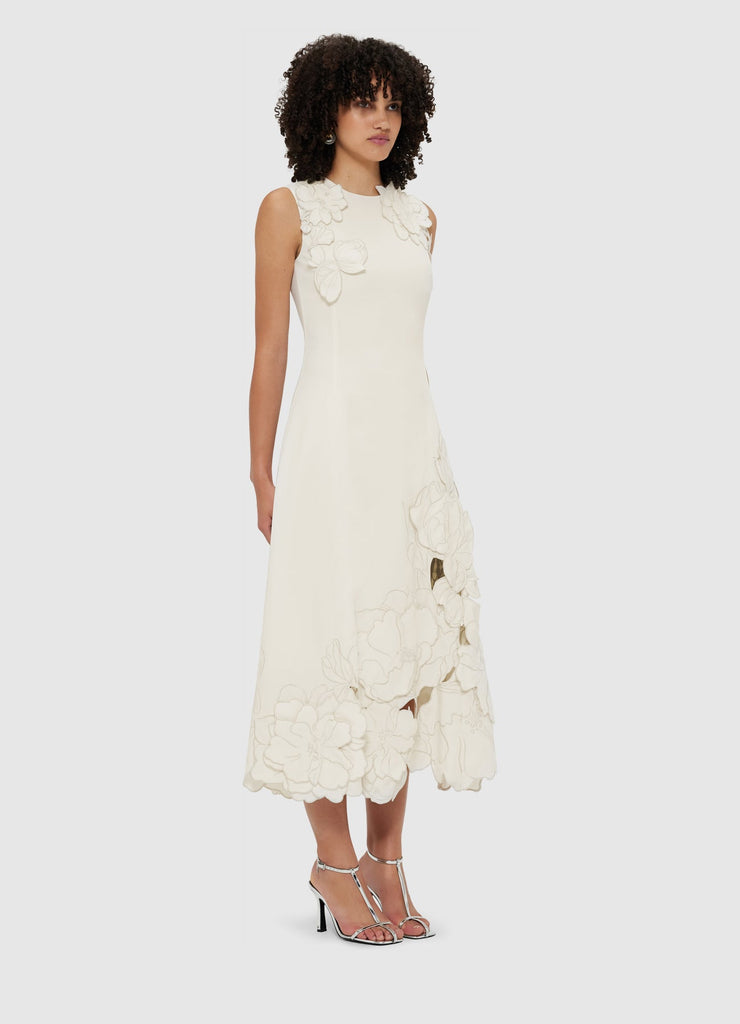 Cleo Appliqué Sleeveless Midi Dress - Vanilla – LEO LIN