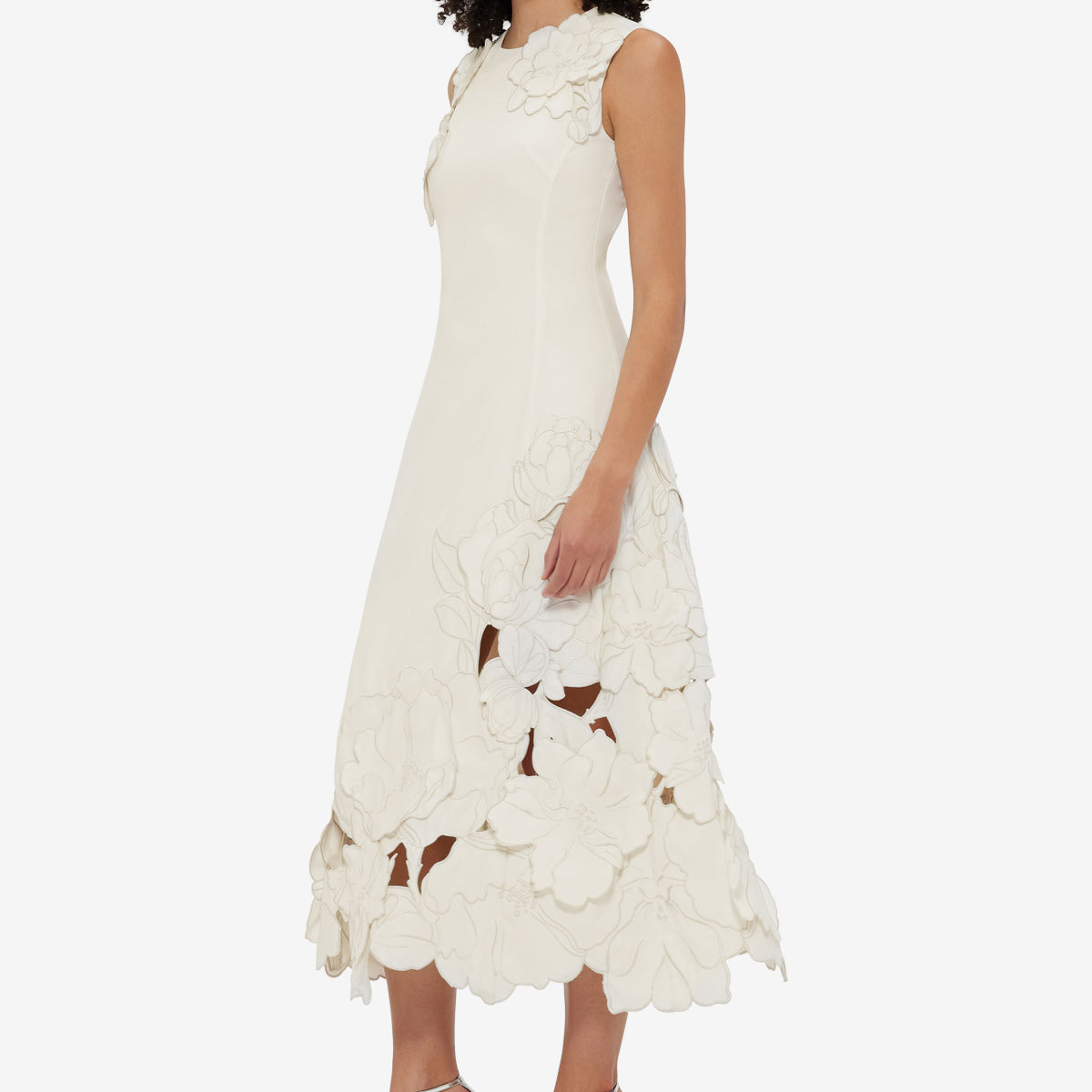 Cleo Appliqué Sleeveless Midi Dress - Vanilla – LEO LIN