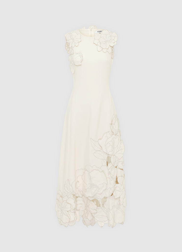 Cleo Appliqué Sleeveless Midi Dress - Vanilla – LEO LIN