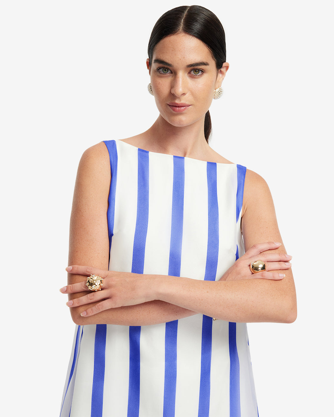 Yumei Striped Open Back Gown - Navy – LEO LIN