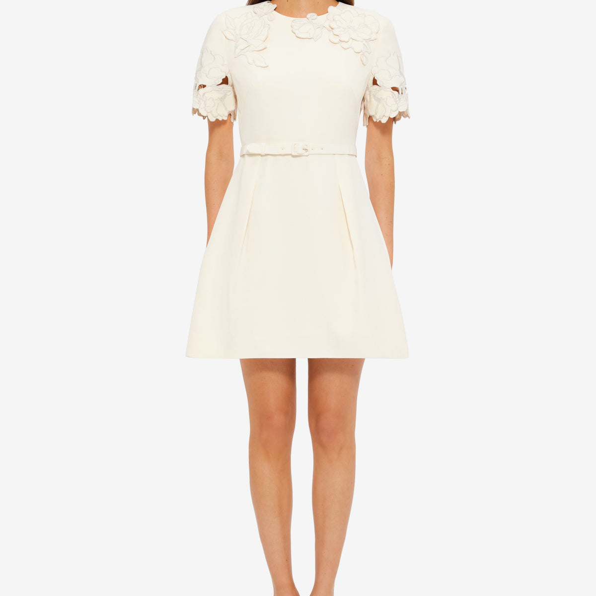 Aurelie Appliqué Short Sleeve Mini Dress - Cream – LEO LIN
