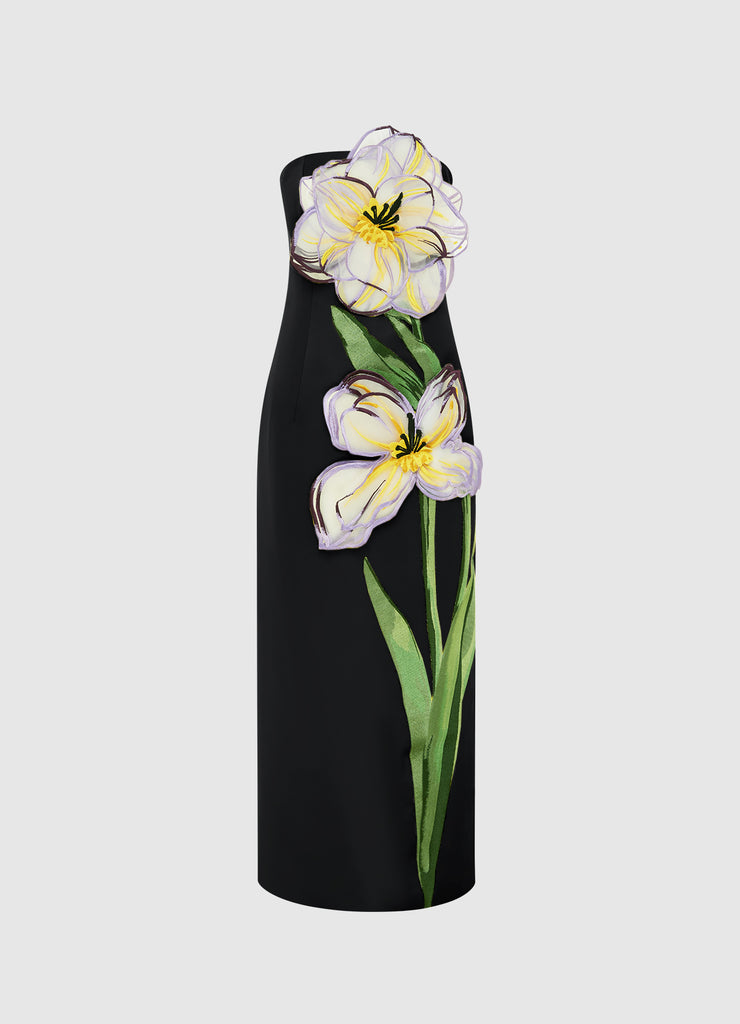 Rayna Appliqué Floral Maxi Dress - Iris Print in Ebony – LEO LIN