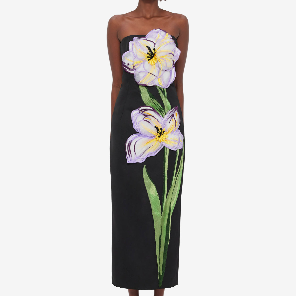 Rayna Appliqué Floral Maxi Dress - Iris Print in Ebony – LEO LIN