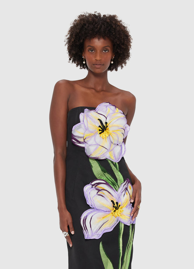 Rayna Appliqué Floral Maxi Dress - Iris Print in Ebony – LEO LIN