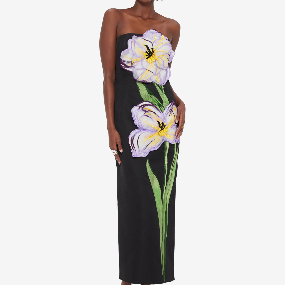 Rayna Appliqué Floral Maxi Dress - Iris Print in Ebony – LEO LIN