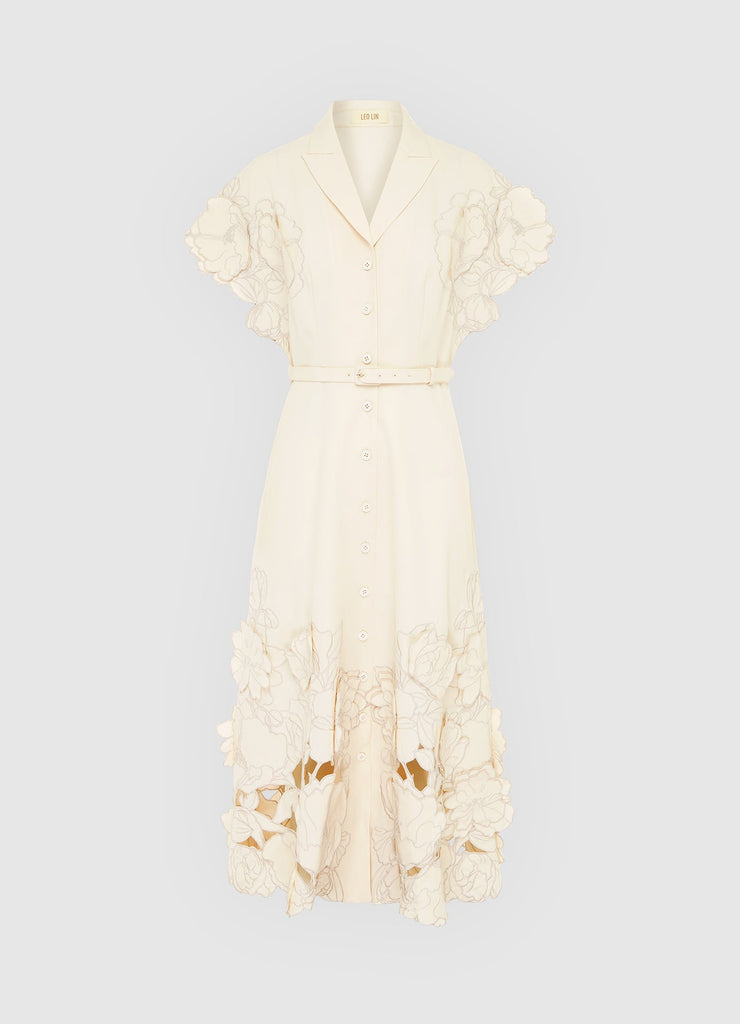 Aubrey Appliqué Shirt Midi Dress - Cream – LEO LIN