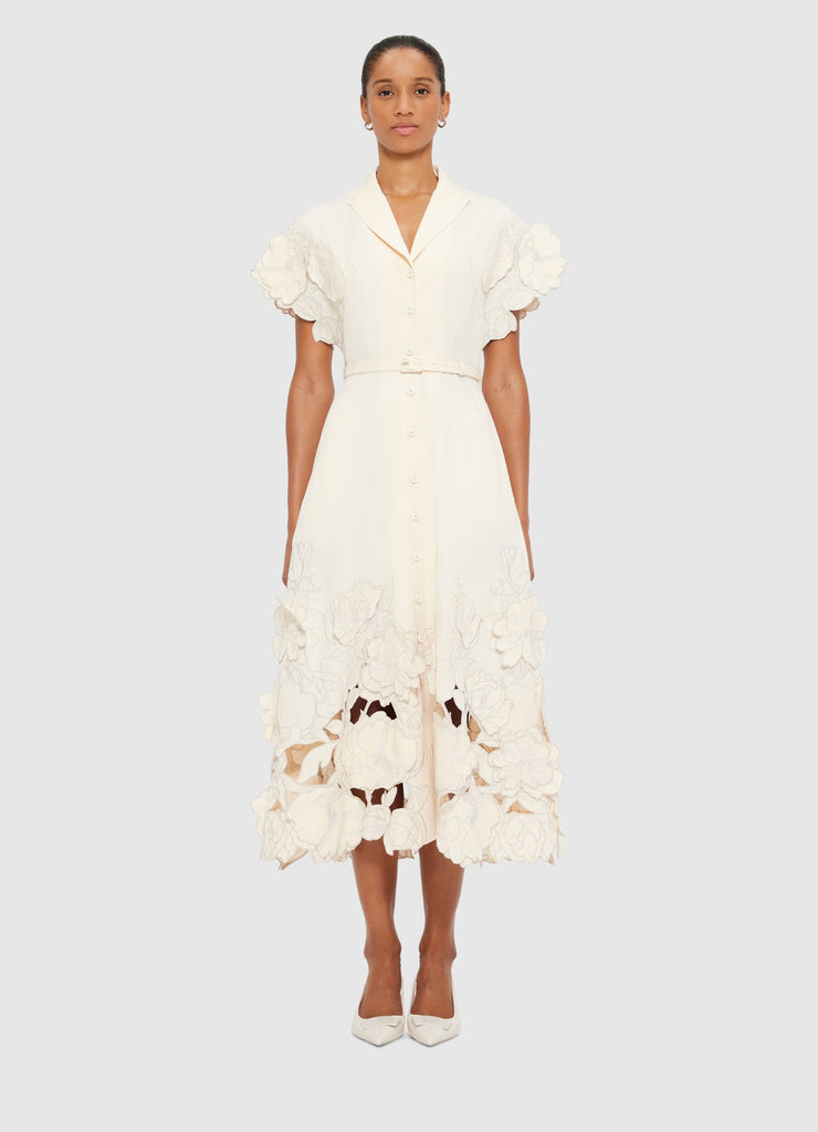 Aubrey Appliqué Shirt Midi Dress - Cream – LEO LIN