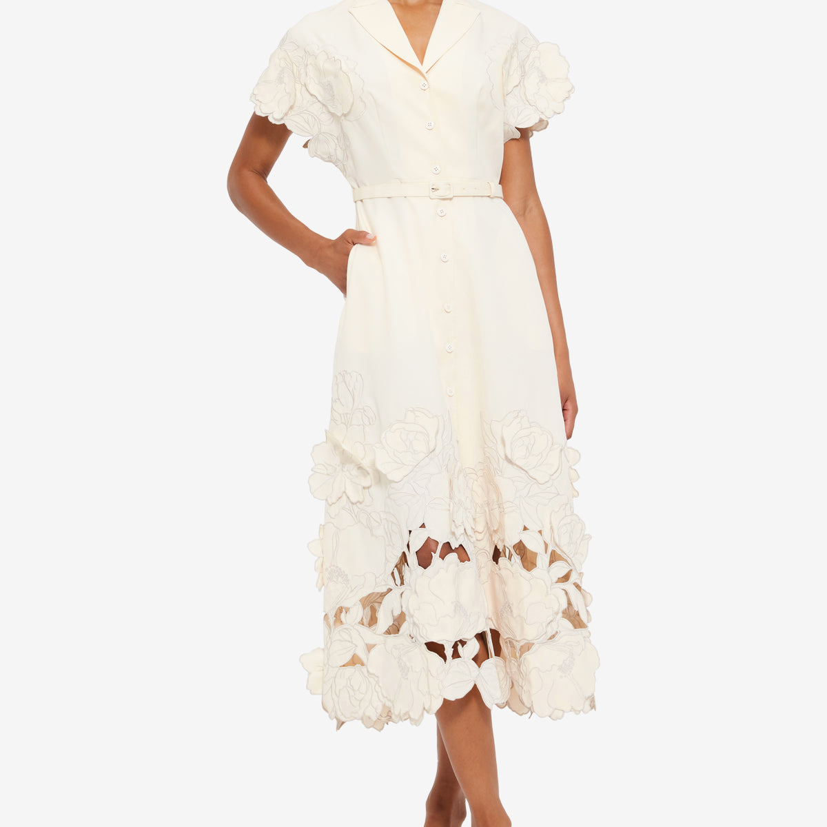 Aubrey Appliqué Shirt Midi Dress - Cream – LEO LIN