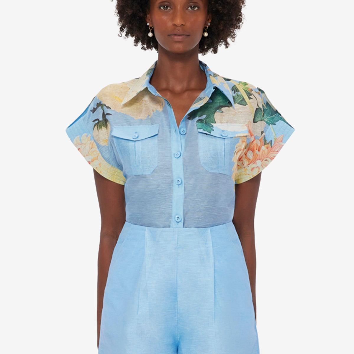 Catarina Blouse - Hydrangea Print in Cornflower Blue – LEO LIN
