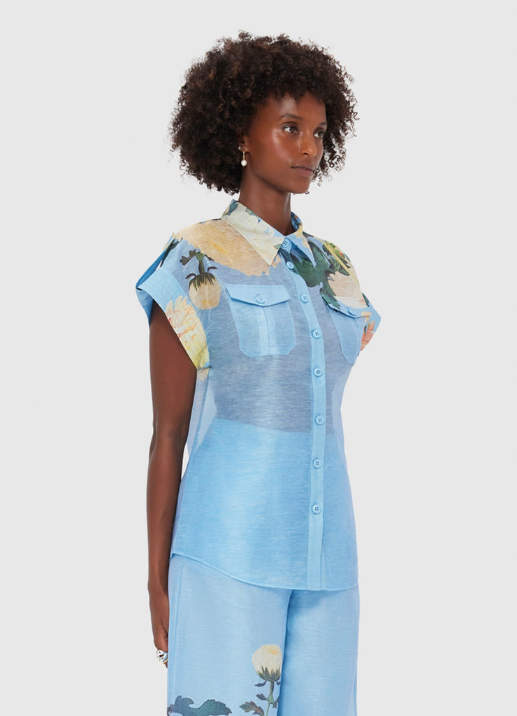 Catarina Blouse - Hydrangea Print in Cornflower Blue – LEO LIN