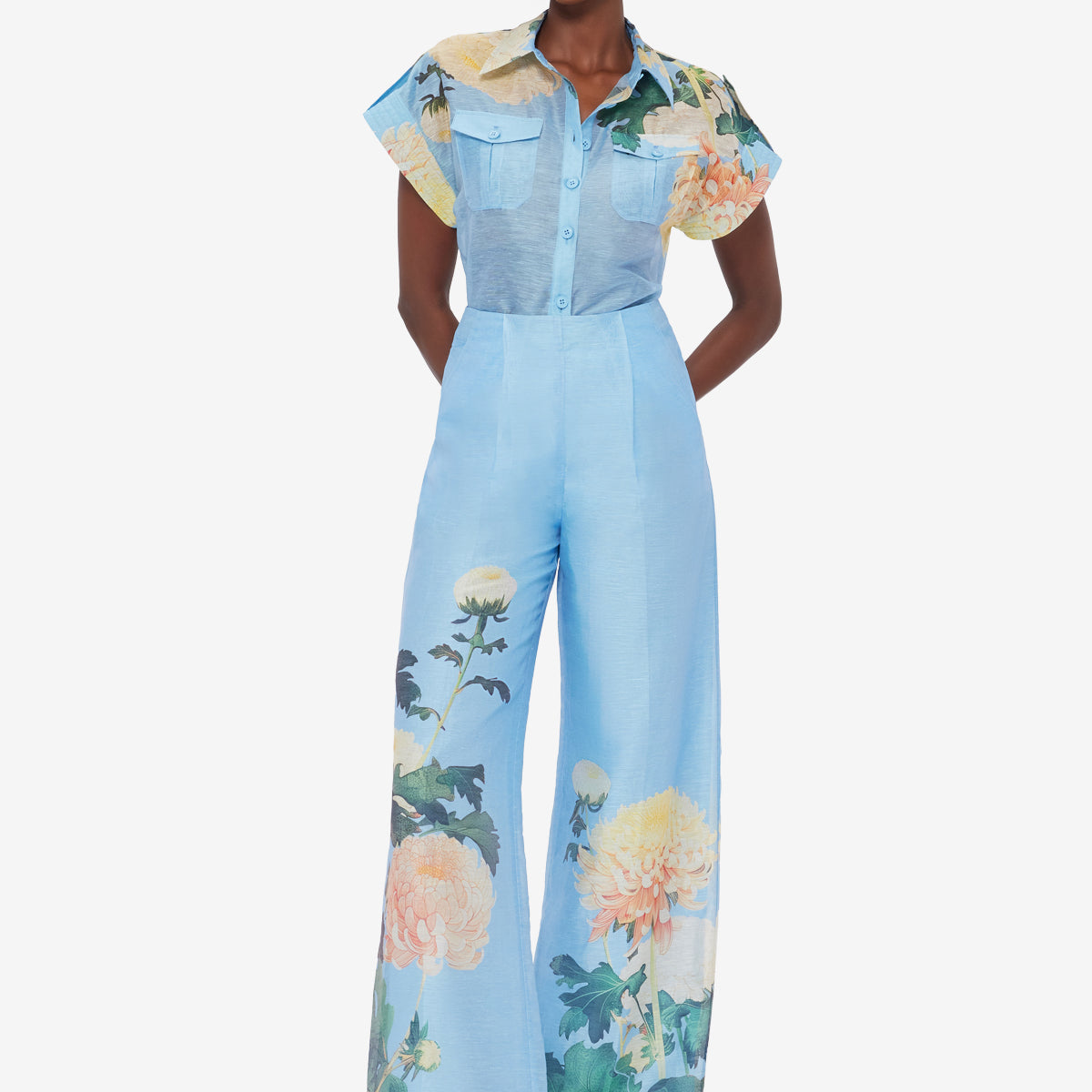 Catarina Blouse - Hydrangea Print in Cornflower Blue – LEO LIN