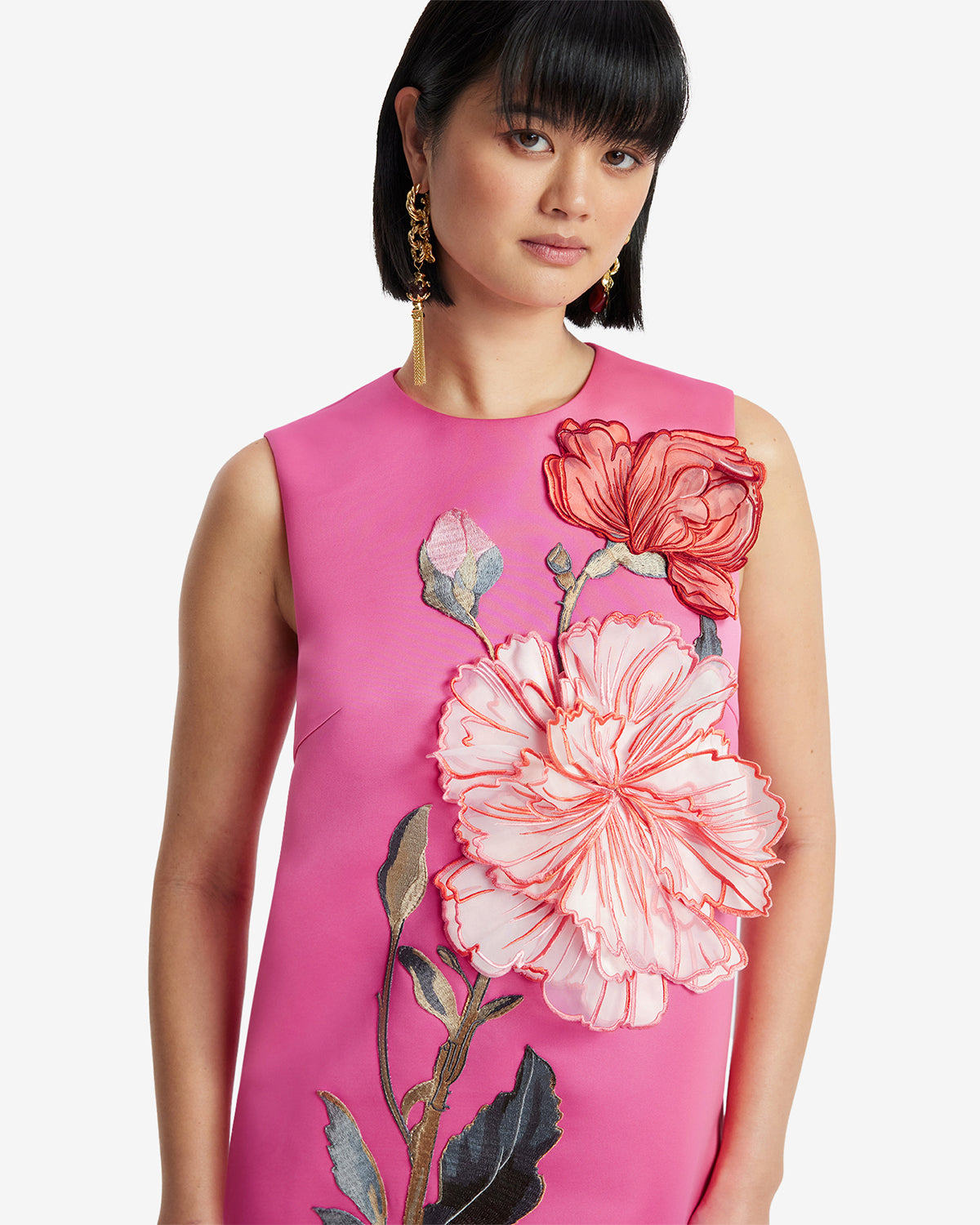 Yvonne Appliqué Floral Mini Dress - Peony Print in Fuchsia – LEO LIN