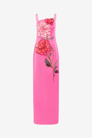 Arianna Appliqué Floral Maxi Dress - Peony Print in Fuchsia – LEO LIN