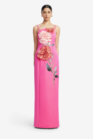 Arianna Appliqué Floral Maxi Dress - Peony Print in Fuchsia – LEO LIN
