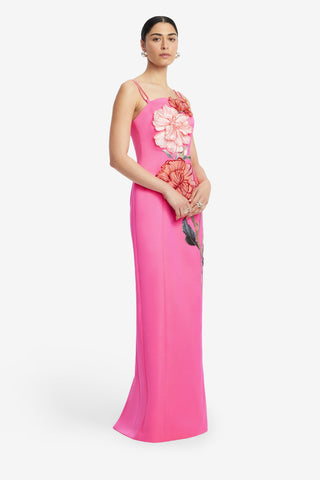 Arianna Appliqué Floral Maxi Dress - Peony Print in Fuchsia – LEO LIN