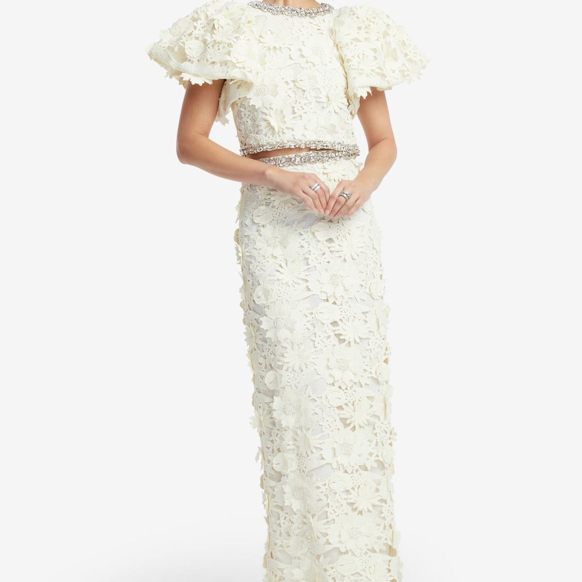 Kyra Embellished Lace Maxi Skirt - Snow – LEO LIN