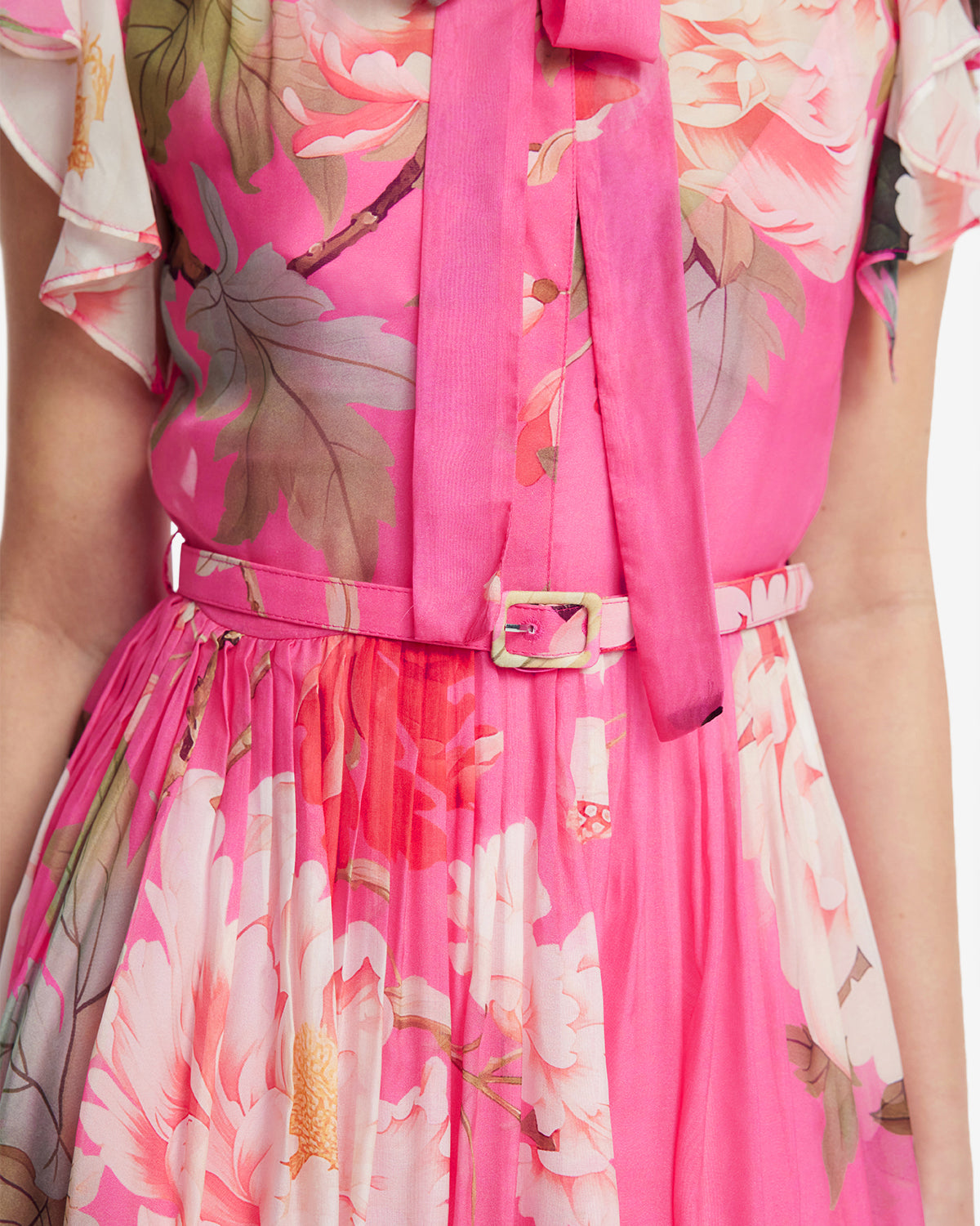 Grace Flutter Sleeve Midi Dress - Peony Print in Fuchsia – LEO LIN