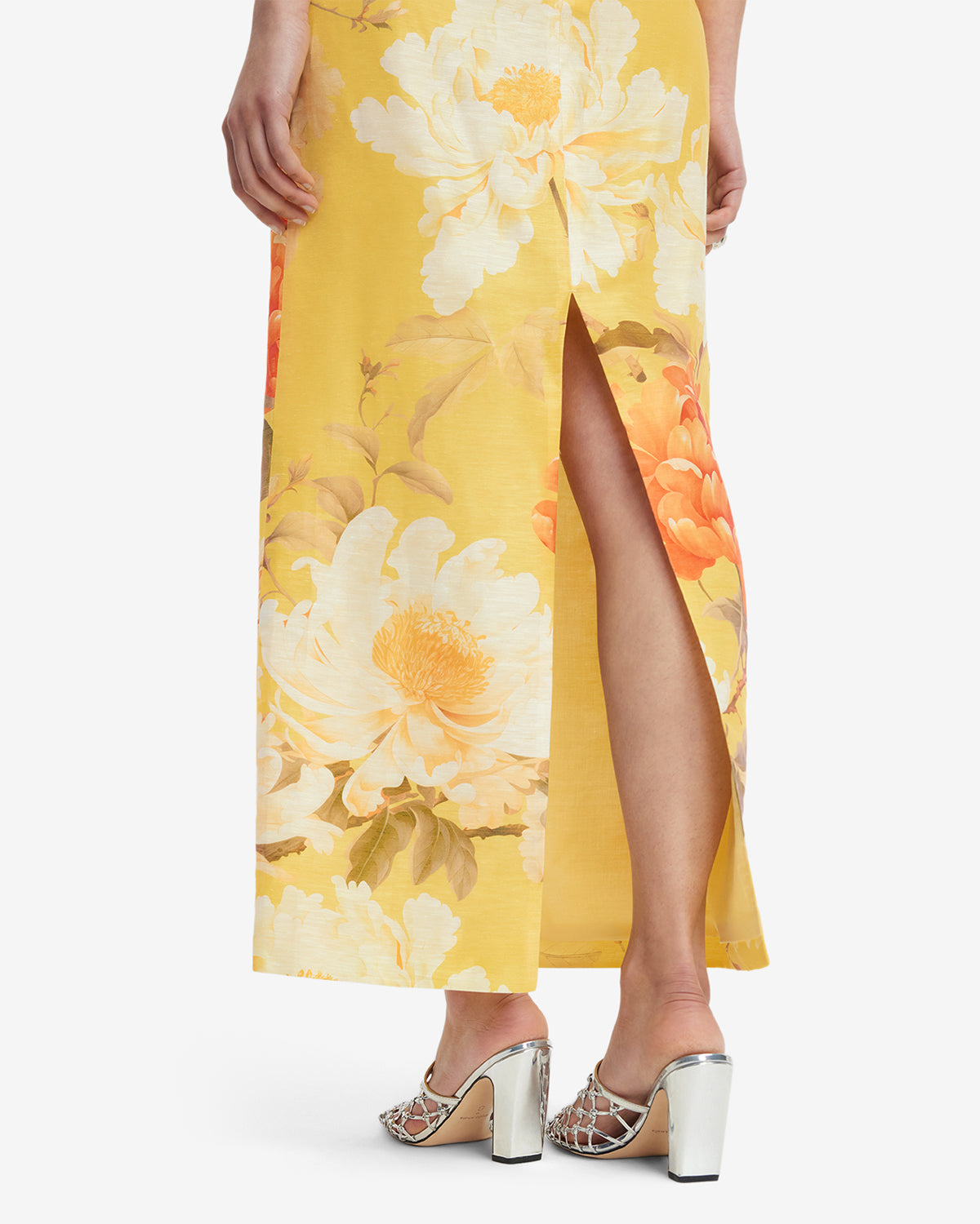 Kyra Embellished Maxi Skirt - Peony Print in Yellow – LEO LIN