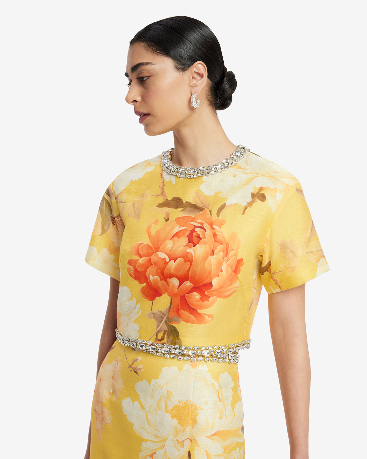 Kyra Embellished Maxi Skirt - Peony Print in Yellow – LEO LIN